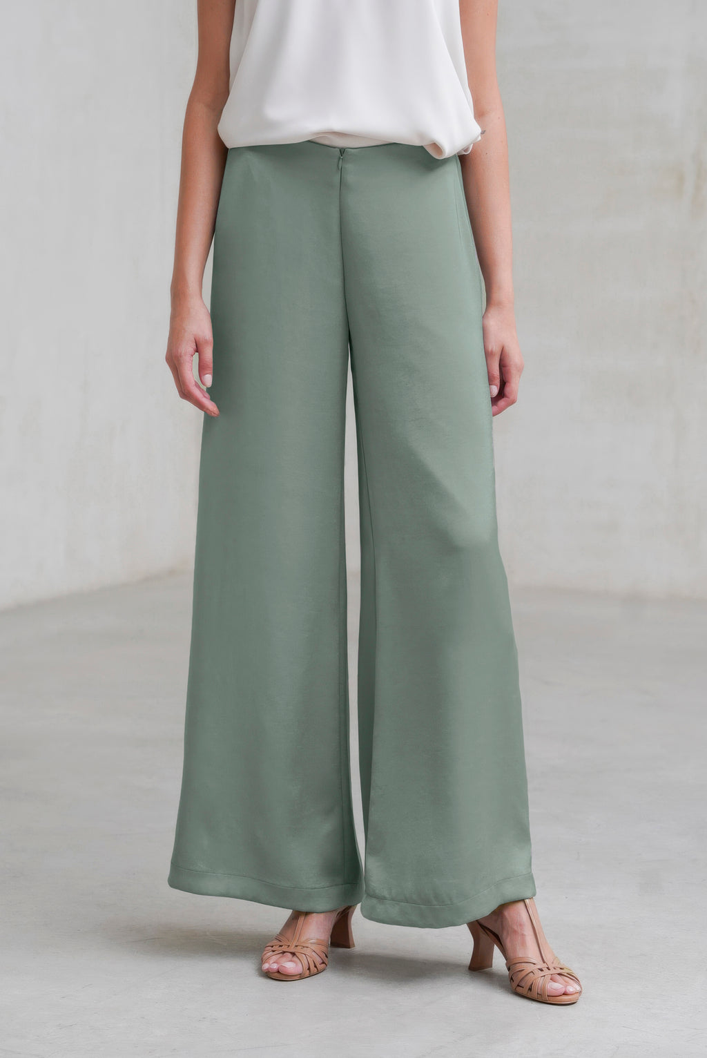 Pantalón palazzo verde salvia mujer elegante | Rivera